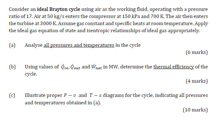 Solved Consider an ideal Brayton cycle using air as the | Chegg.com