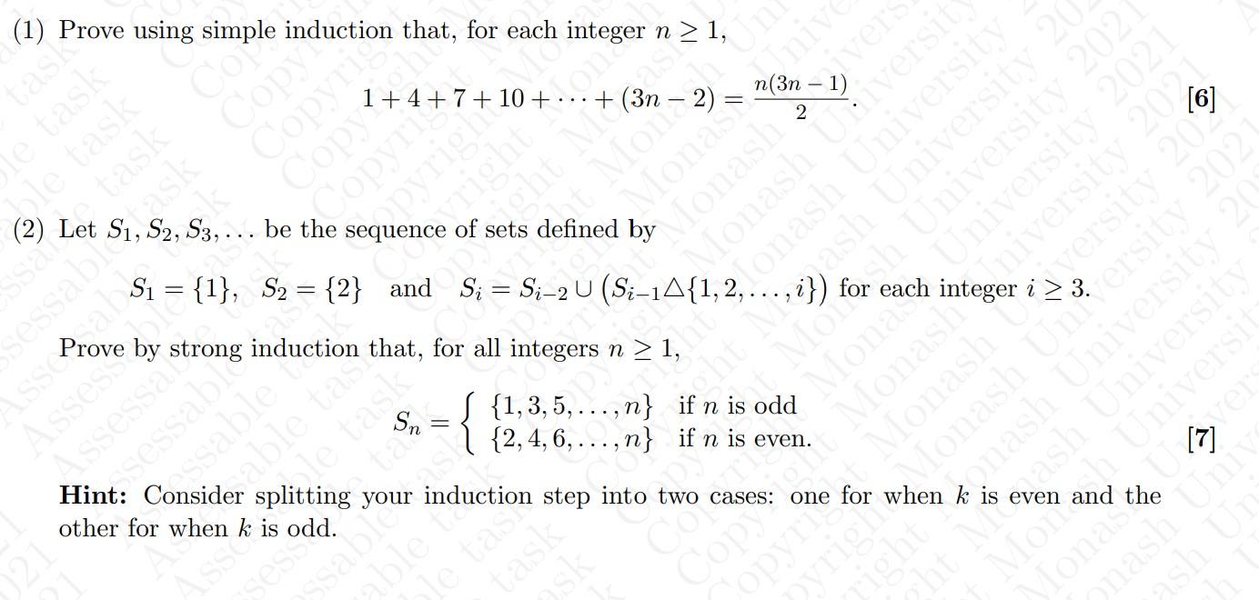 Solved (1) Prove using simple induction that, for each | Chegg.com