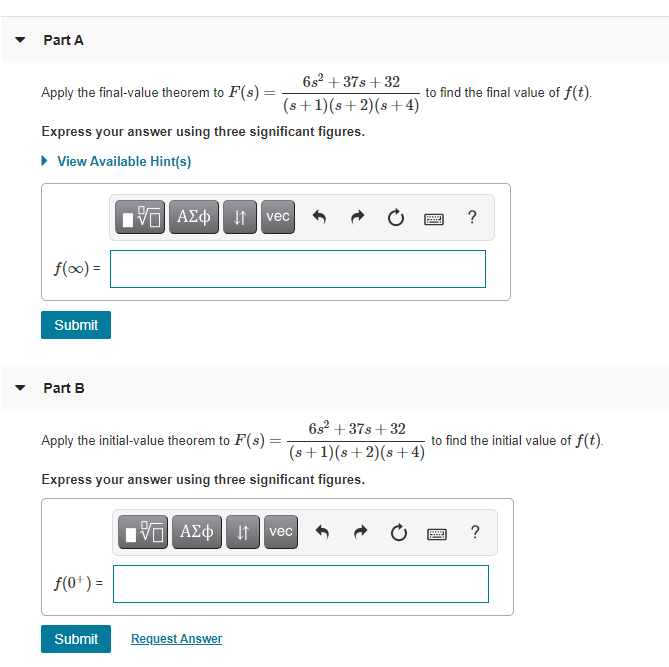 Solved Part A 692 37s 32 Apply The Final Value Theorem To