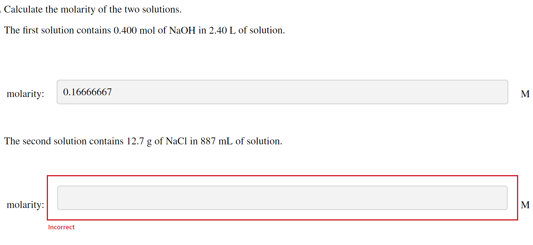 Solved Calculate the molarity of the two solutions. The | Chegg.com