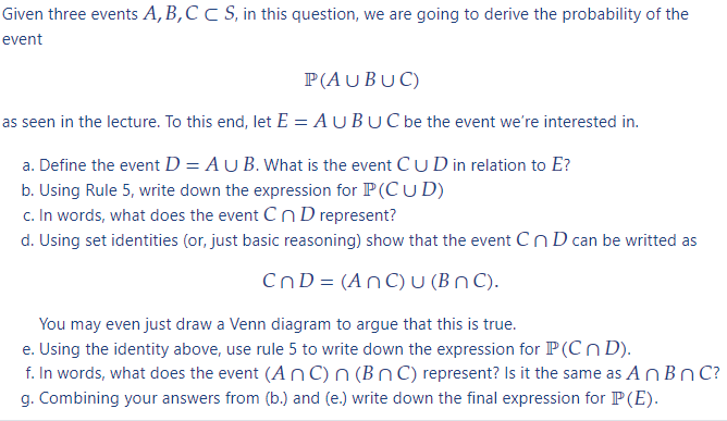 Solved Given three events A,B,C⊂S, in this question, we are | Chegg.com