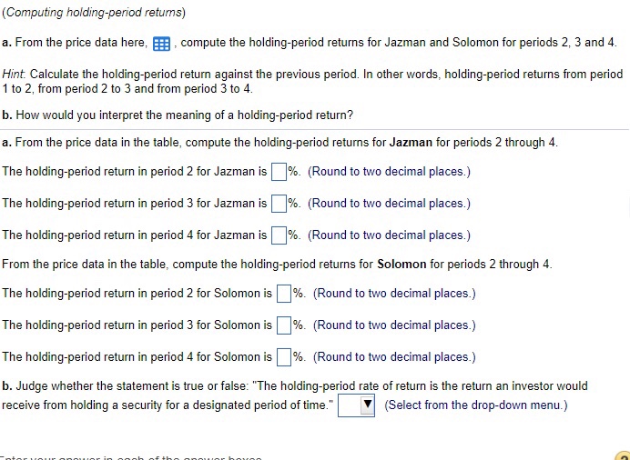 Solved (Computing holding-period returns) a. From the price | Chegg.com