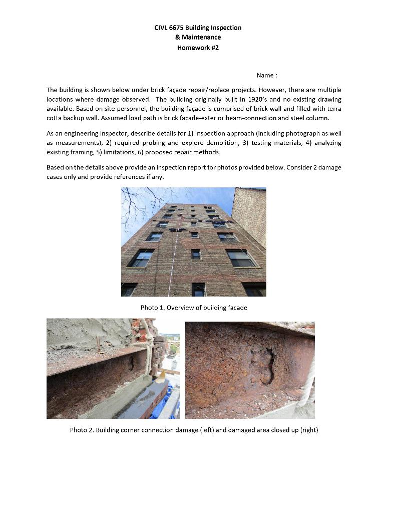 Solved CIVL 6675 Building Inspection \& Maintenance Homework | Chegg.com