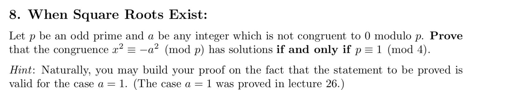 Solved 8. When Square Roots Exist: Let p be an odd prime and | Chegg.com