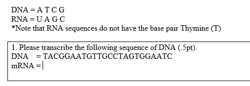 Solved DNA = ATCG RNA = U AGC *Note that RNA sequences do | Chegg.com