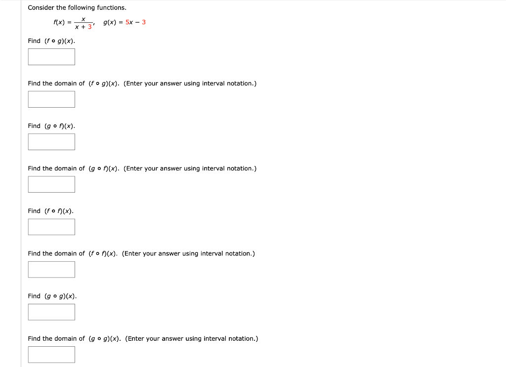 Solved Consider the following functions. f(x) = * g(x) = 5x | Chegg.com