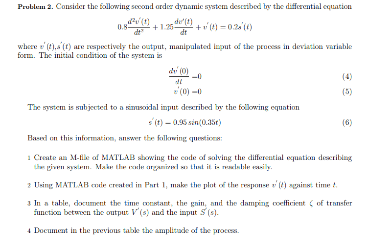 Solved Problem 2. Consider the following second order | Chegg.com