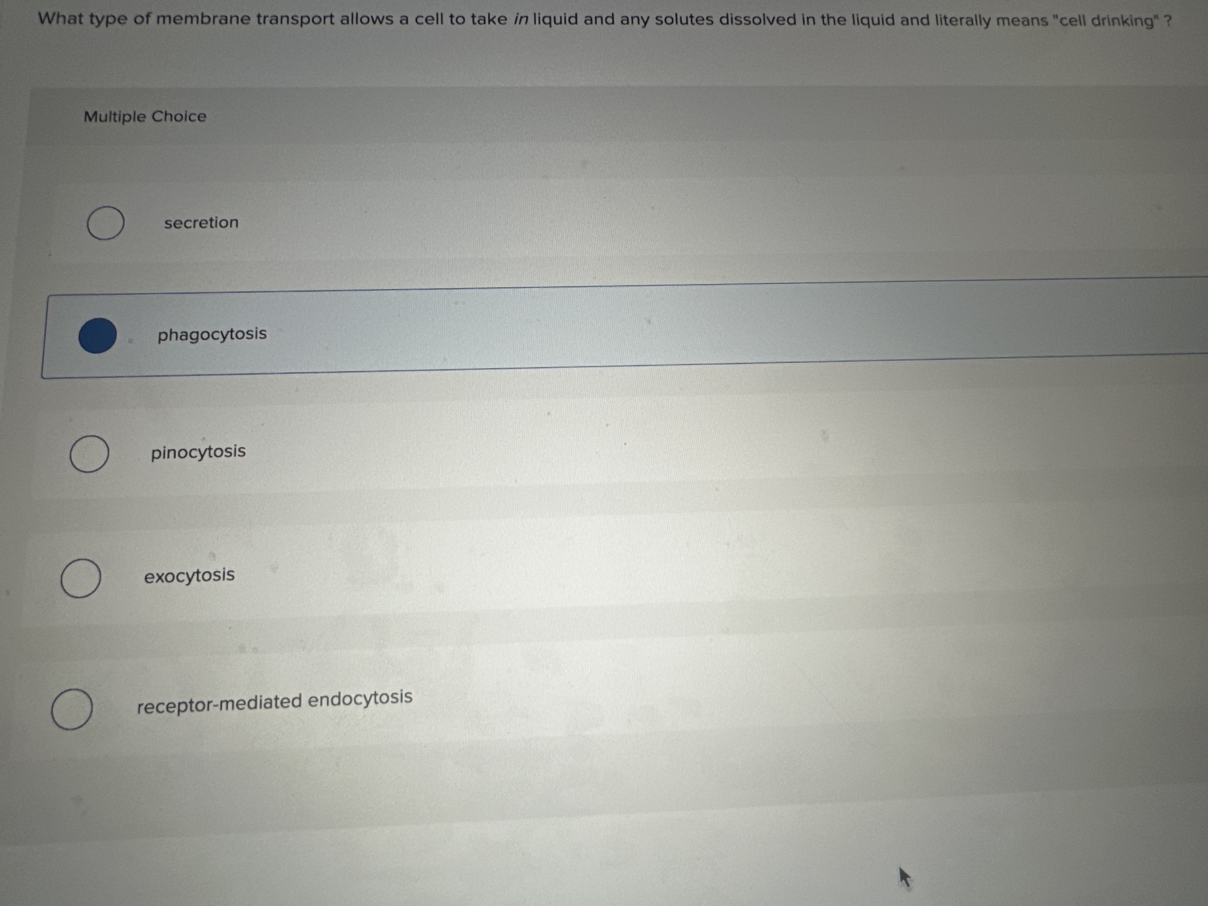 Solved What type of membrane transport allows a cell to take | Chegg.com