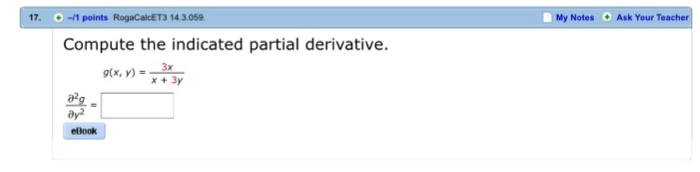 Solved Compute the indicated partial derivative. g(x, y) = | Chegg.com