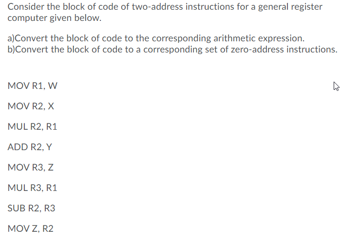 Solved Consider the block of code of two-address | Chegg.com