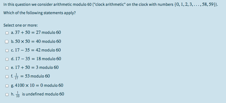 Solved In this question we consider arithmetic modulo 60 | Chegg.com