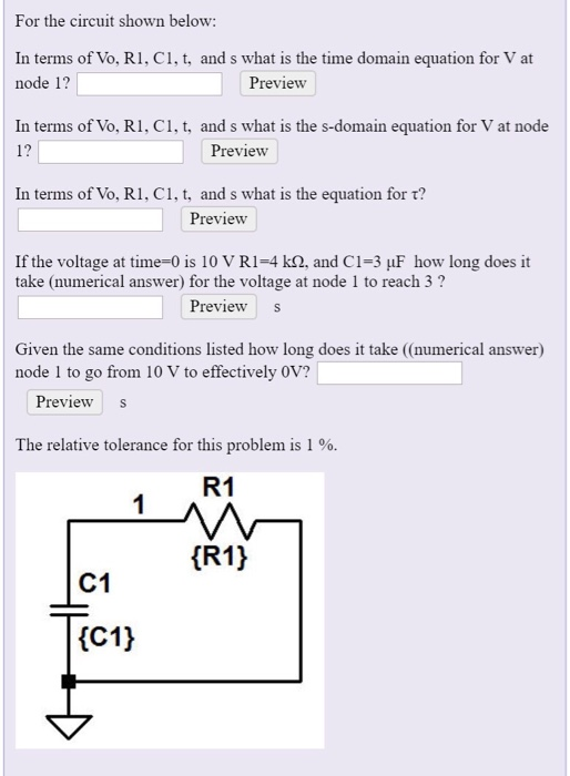 Solved For the circuit shown below: In terms of Vo, R1, C1, | Chegg.com
