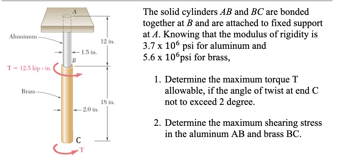 Solved The solid cylinders AB and BC are bonded together at | Chegg.com
