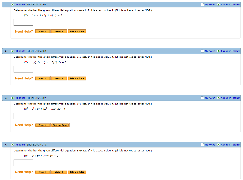 Solved Determine whether the given differential equations | Chegg.com
