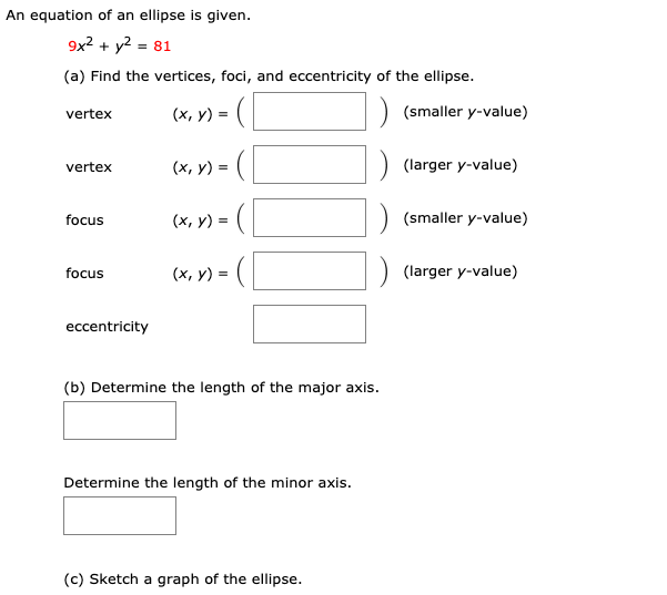Solved An equation of an ellipse is given. 9x2 + y2 = 81 (a) | Chegg.com