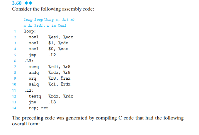 Solved 3.60 Consider the following assembly code: 1 2 3 4 5 | Chegg.com