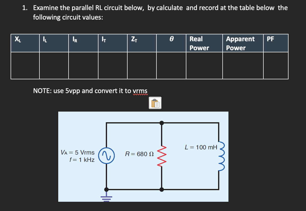 Solved 1. Examine the parallel RL circuit below, by | Chegg.com