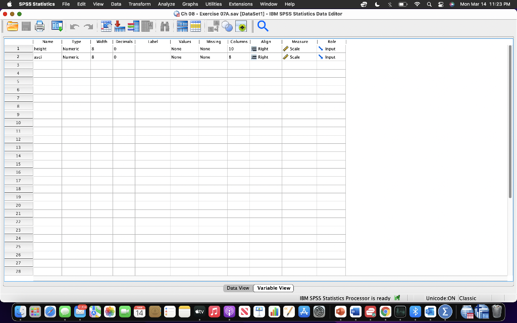 Solved SPSS Statistics File Edit View Data 9 Mon Mar 14 | Chegg.com