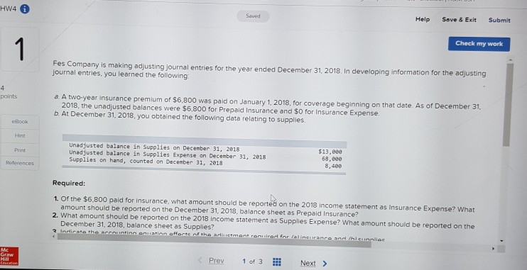 Solved Saved Help Save & Exit Submit Check my work Fes | Chegg.com