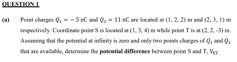 Solved Point charges Q1=−5nC and Q2=11nC are located at | Chegg.com