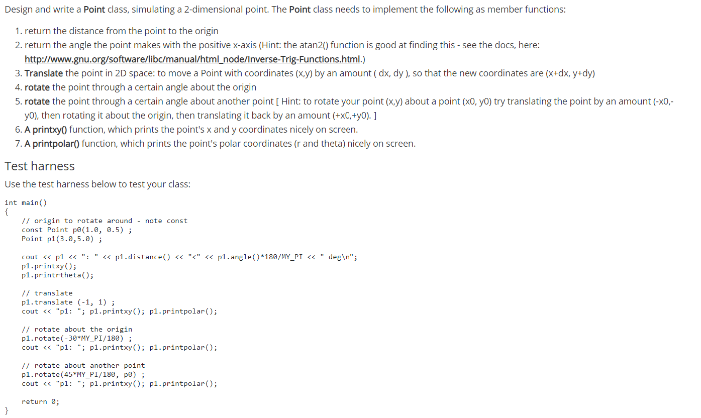 Solved Design and write a Point class, simulating a | Chegg.com