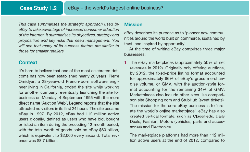 Solved Case Study 1.2 eBay – the world's largest online | Chegg.com