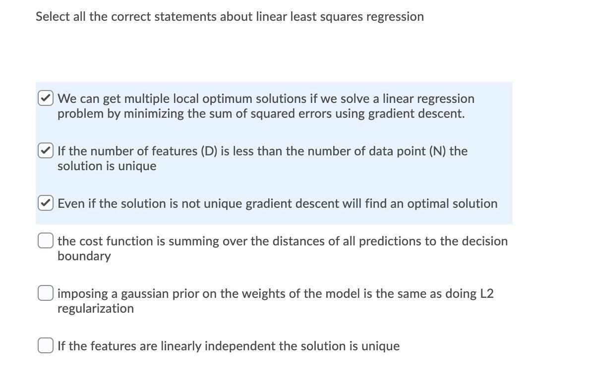 Solved Select all the correct statements about linear least | Chegg.com
