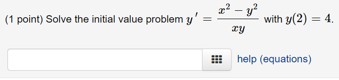 Solved x2 – y? (1 point) Solve the initial value problem y' | Chegg.com