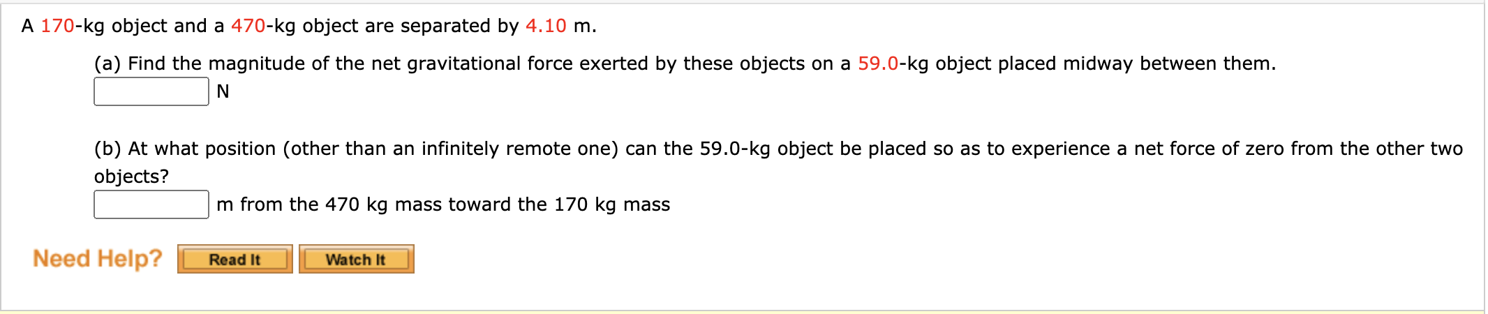 Solved A 170-kg object and a 470-kg object are separated by | Chegg.com