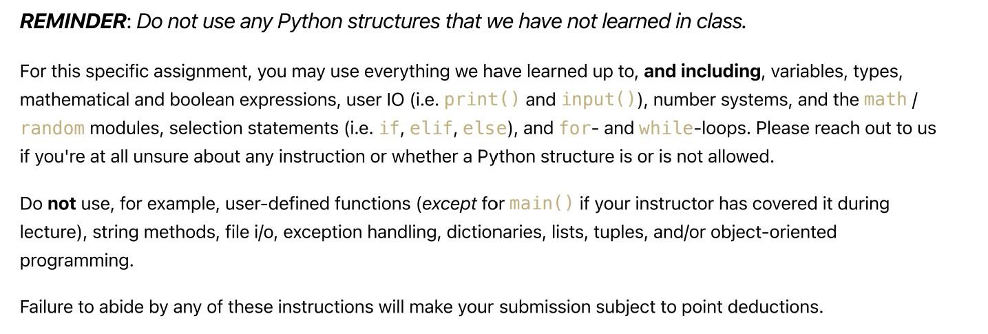 Solved REMINDER: Do not use any Python structures that we | Chegg.com