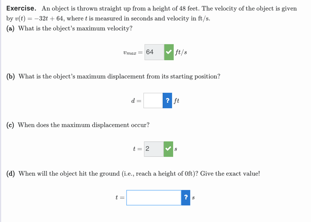 Solved Exercise. An object is thrown straight up from a | Chegg.com