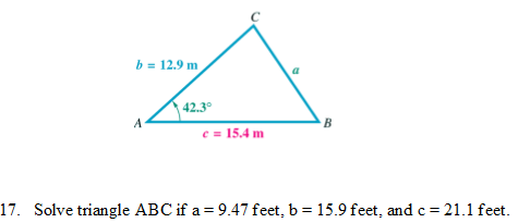 Solved Solve triangle ABC if a=9.47 ﻿feet, b=15.9 ﻿feet, and | Chegg.com