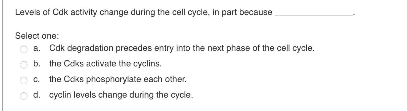 Solved Levels of Cdk activity change during the cell cycle, | Chegg.com
