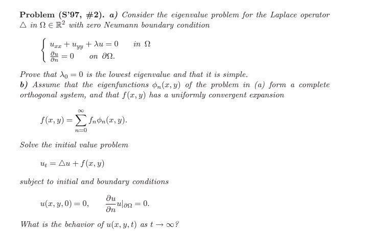 Solved Problem (S'97, #2). a) Consider the eigenvalue | Chegg.com