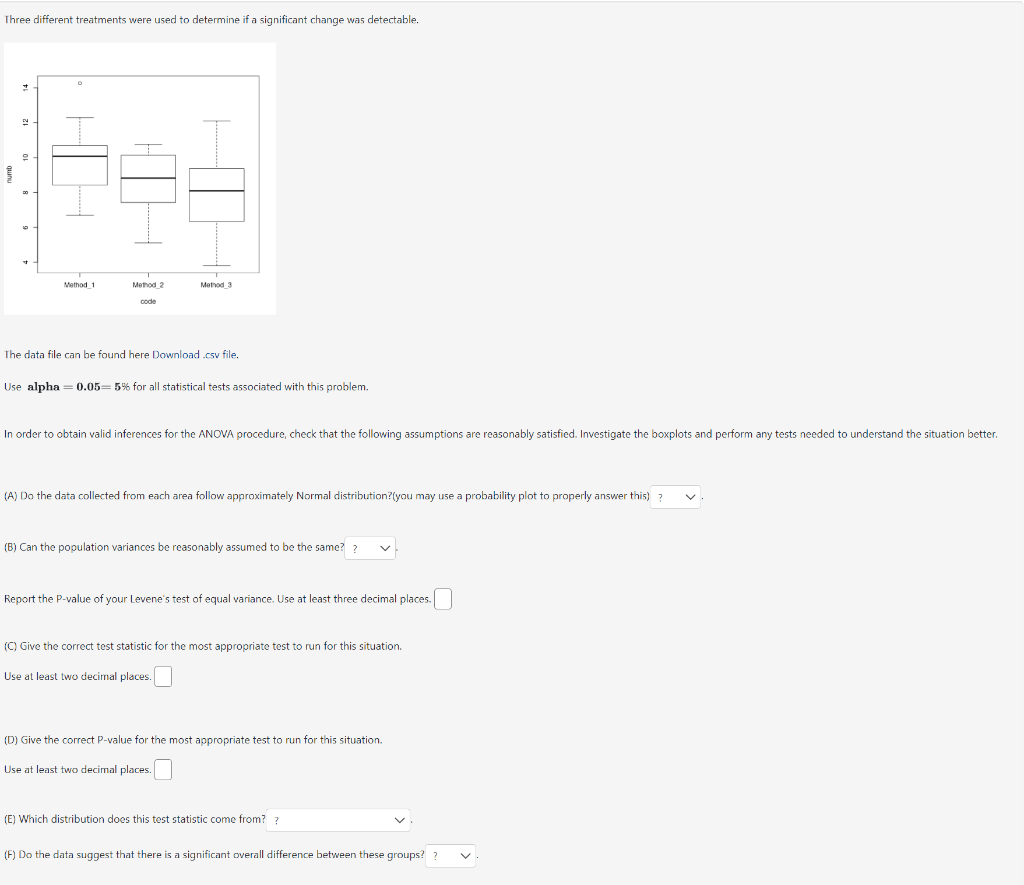 Solved Three different treatments were used to determine if | Chegg.com