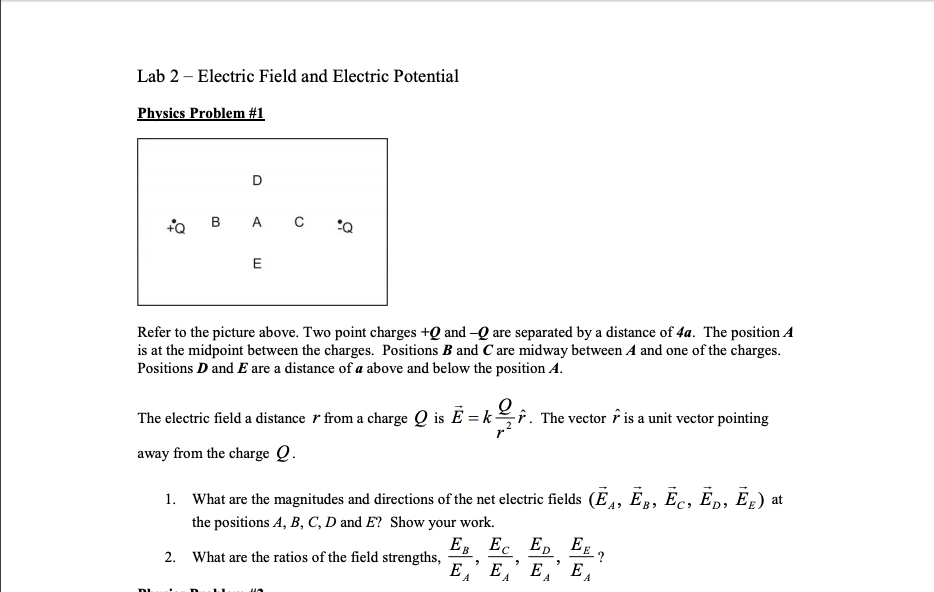 Solved Lab 2 - Electric Field and Electric Potential Physics | Chegg.com