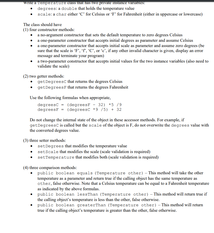 Solved Write a Temperature class that has two private | Chegg.com
