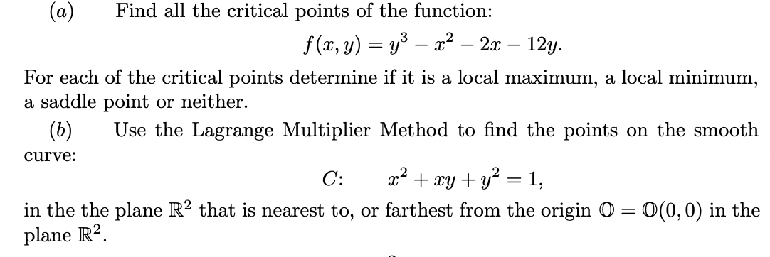 Solved (a) Find all the critical points of the function: | Chegg.com