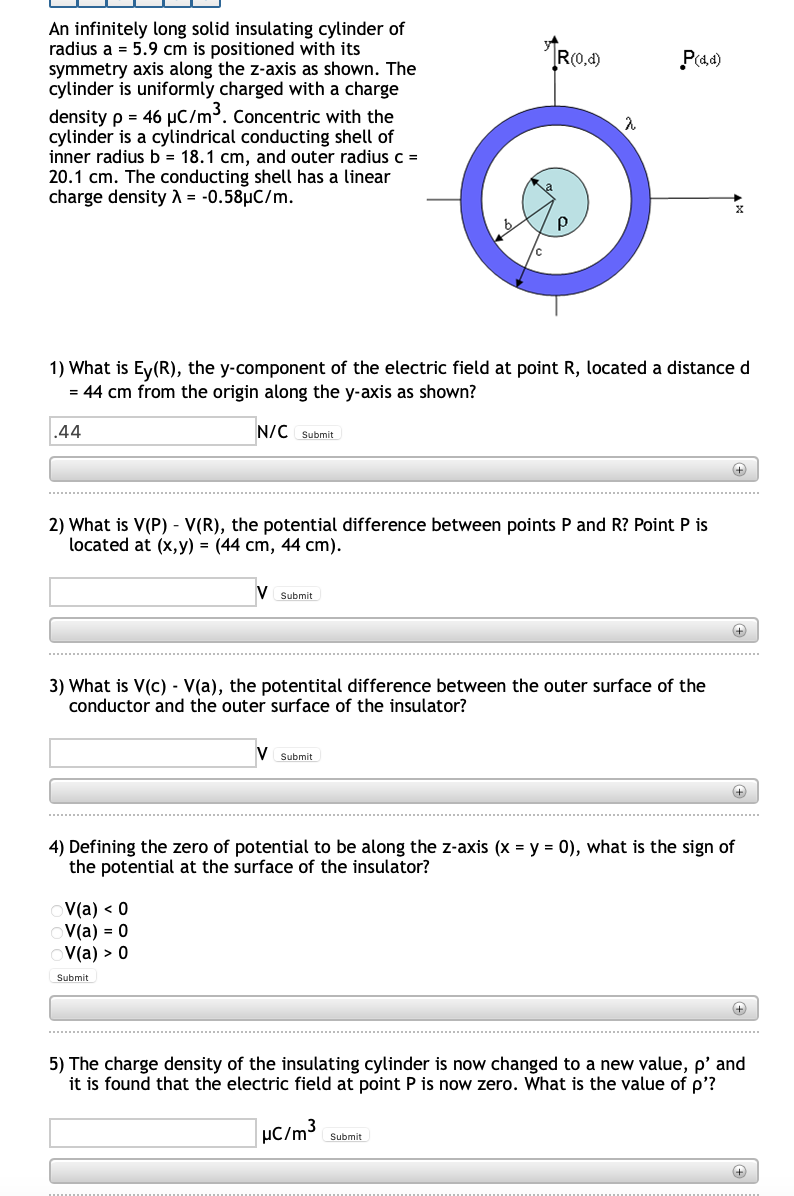 Solved An infinitely long solid insulating cylinder of | Chegg.com