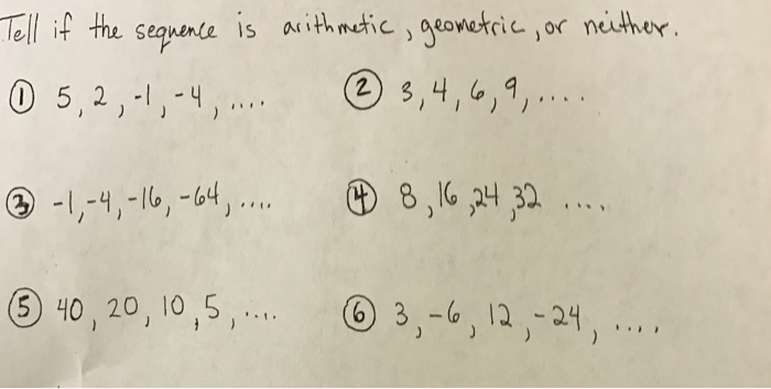 Solved Tell if the sequence is arithmetic, geometric, or | Chegg.com