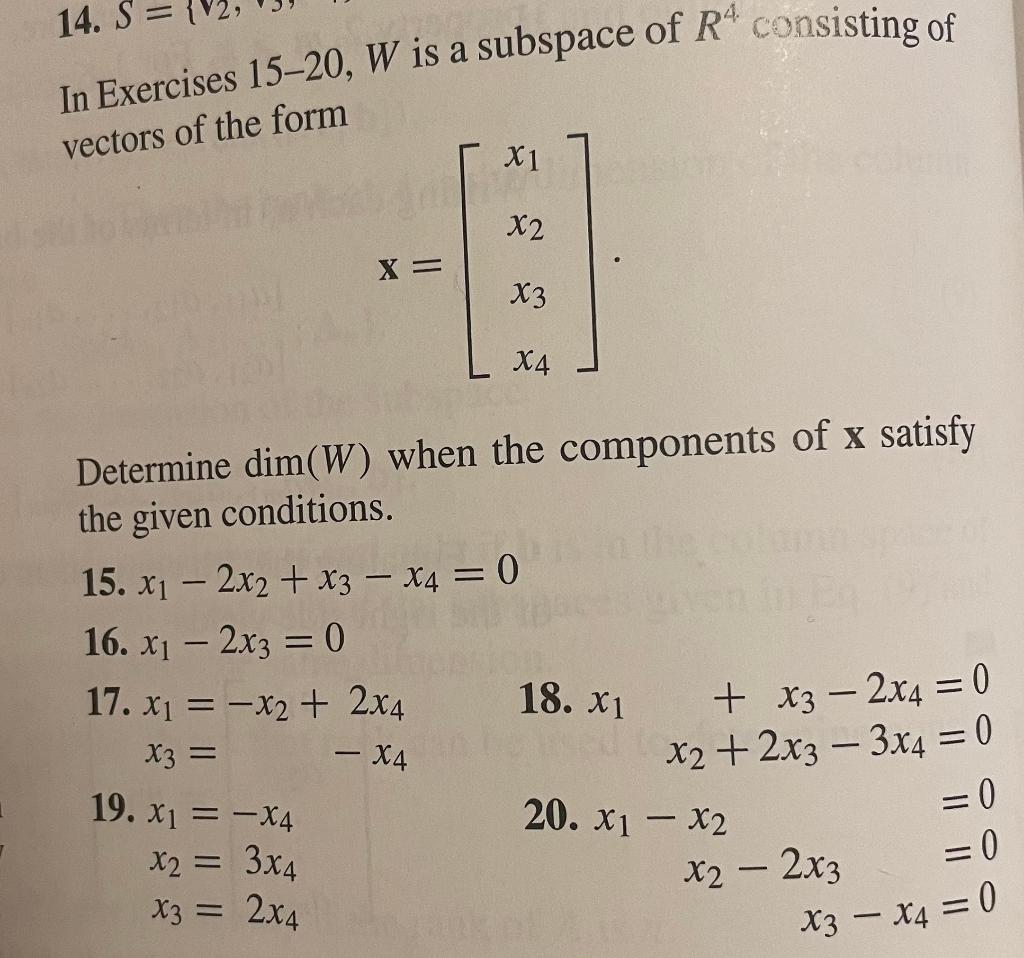 Solved In Exercises 15-20, W is a subspace of R4 consisting | Chegg.com