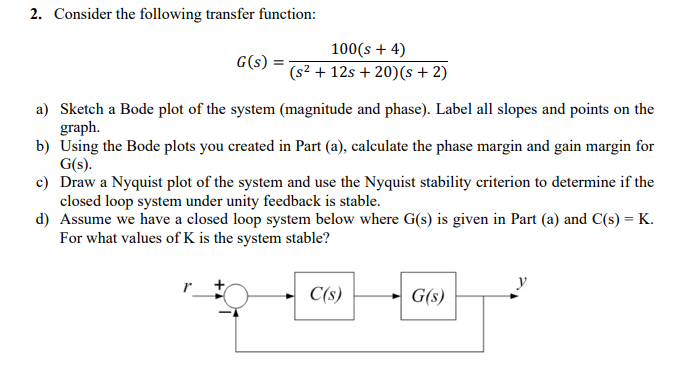 Solved 2. Consider the following transfer function: G(s) | Chegg.com