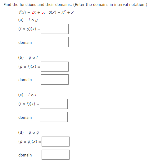 Solved Find the functions and their domains. (Enter the | Chegg.com