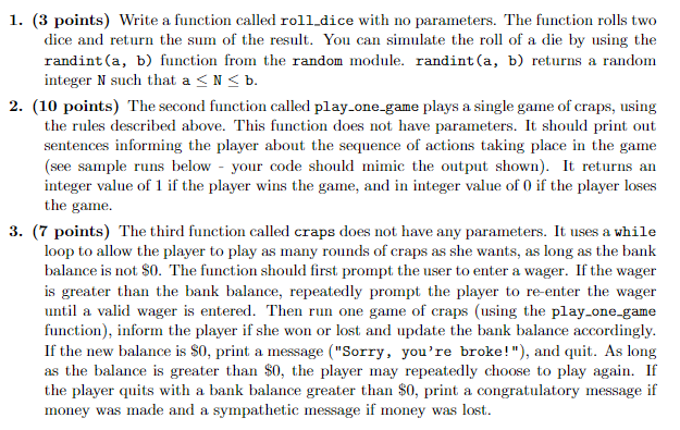Solved type craps() in the Python shell to test this | Chegg.com