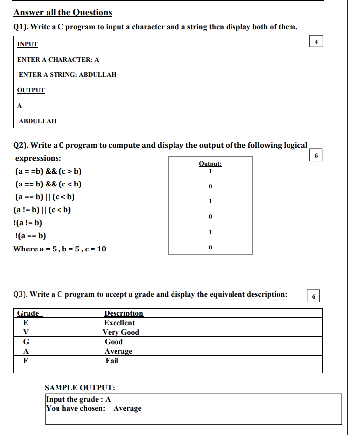 Solved Answer all the Questions Q1). Write a C program to | Chegg.com