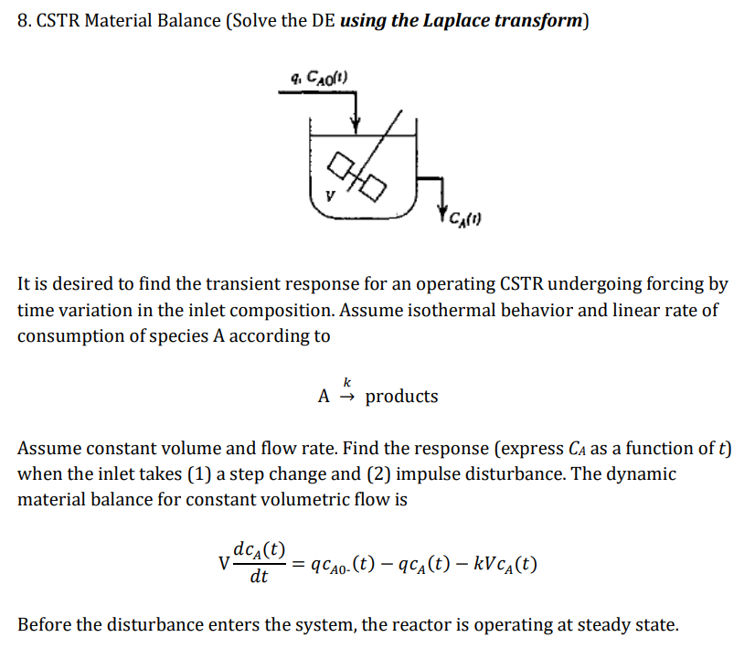 8. CSTR Material Balance (Solve the DE using the | Chegg.com