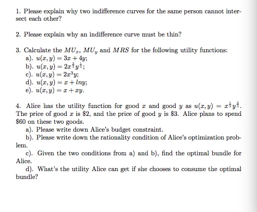 Solved 1. Please explain why two indifference curves for the | Chegg.com