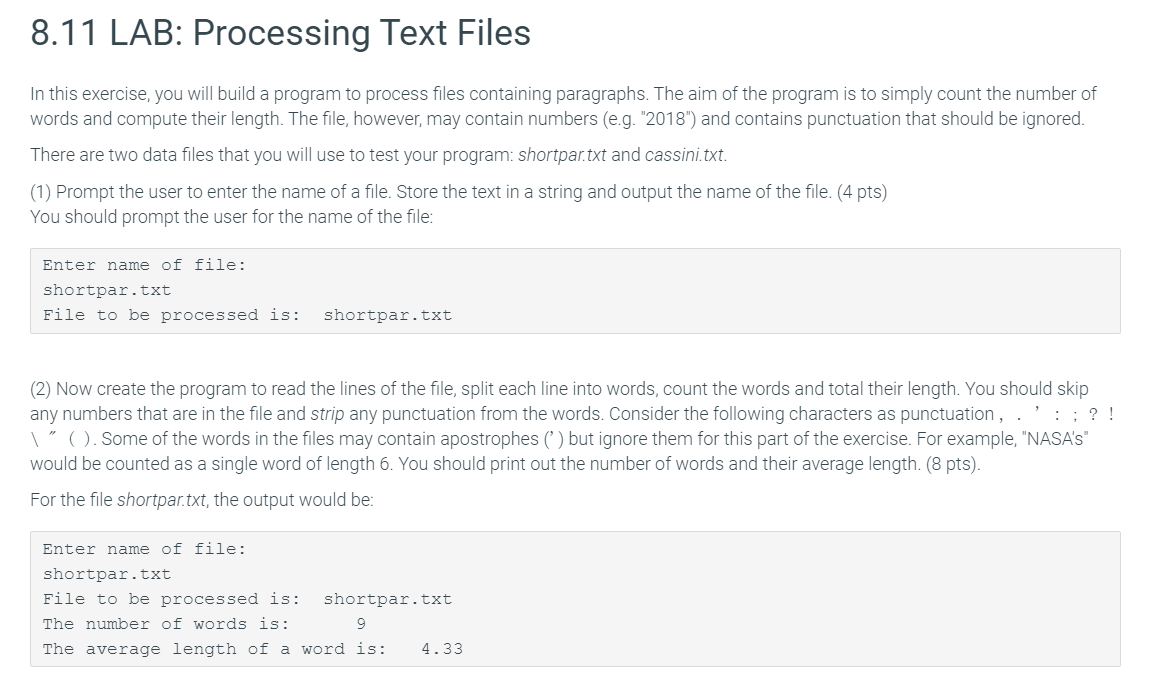 Solved 8.11 LAB: Processing Text Files In this exercise, you | Chegg.com