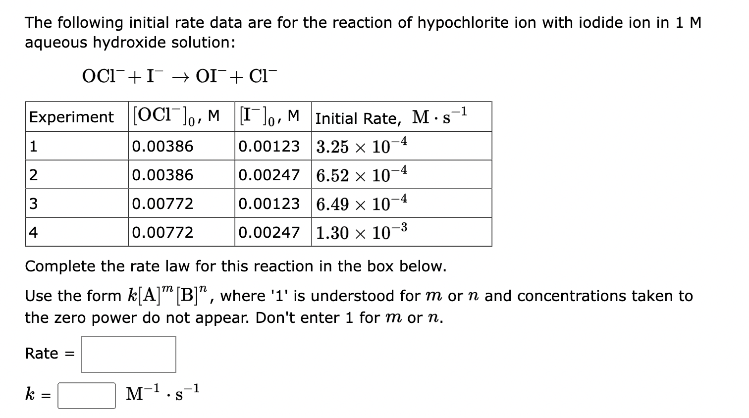 Solved The following initial rate data are for the reaction | Chegg.com