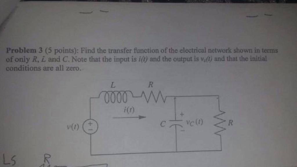 Solved Problem 3 (5 points): Find the transfer function of | Chegg.com